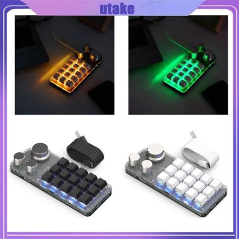 Utake 15 Keys Keyboard Macropad With 3 Knobs Programming Keypad For Gaming Video Editing And