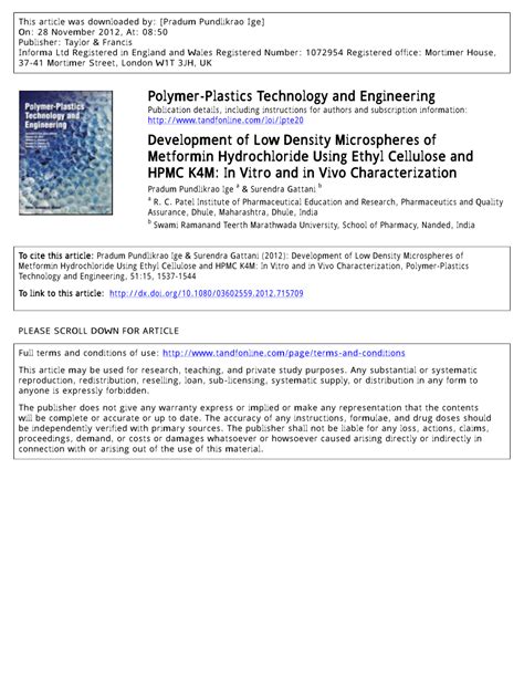 Pdf Development Of Low Density Microspheres Of Metformin