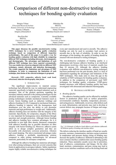 PDF Comparison Of Different Non Destructive Testing Techniques For Bonding Quality Evaluation