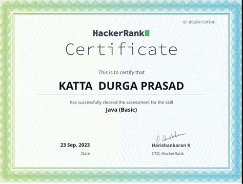 Katta Durga Prasad On Linkedin Hackerrankcertified Hackerrank