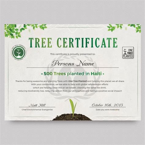 Tree Planting Certificate Postcard Flyer Or Print Contest