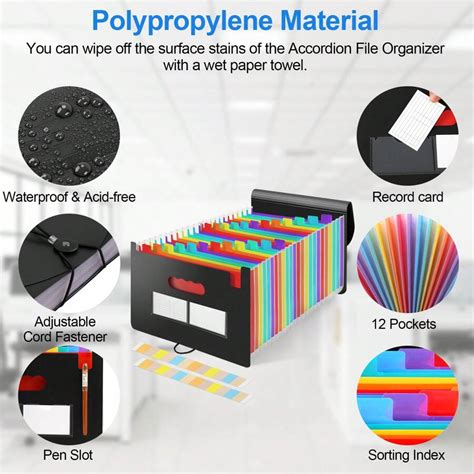 24 Pocket Accordion File Organizer Plastic Expandable File Folder Organizer Letter A4 Size