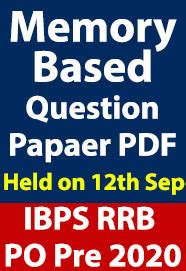 Memory Based Question Paper IBPS RRB PO Prelims Held On 12th Sep 2020