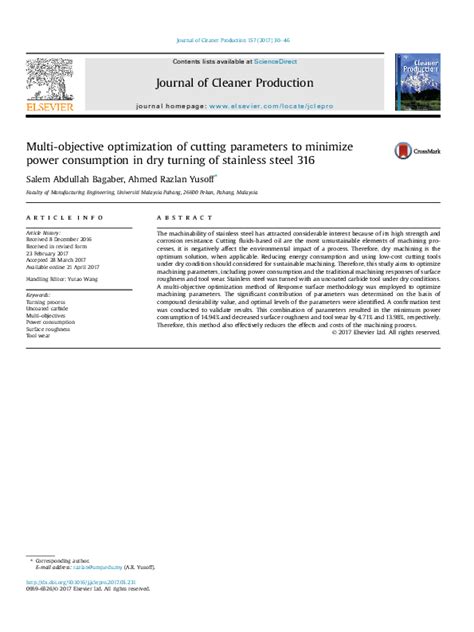 Pdf Multi Objective Optimization Of Cutting Parameters In Turning Process Using Differential