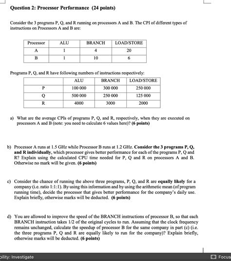 Question 2 Processor Performance 24 Points Chegg Com