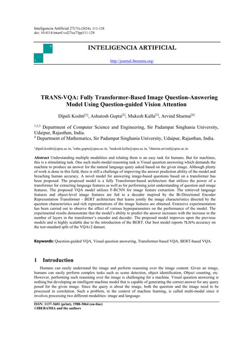 PDF TRANS VQA Fully Transformer Based Image Question Answering Model Using Question Guided