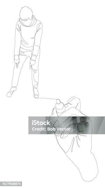 연필로 그린 남자의 연속 선 펠트 팁 펜 얇은 선 그림 벡터 개념입니다 윤곽 그리기 창의적인 아이디어 가리키기에 대한 스톡 벡터 아트 및 기타 이미지 Istock