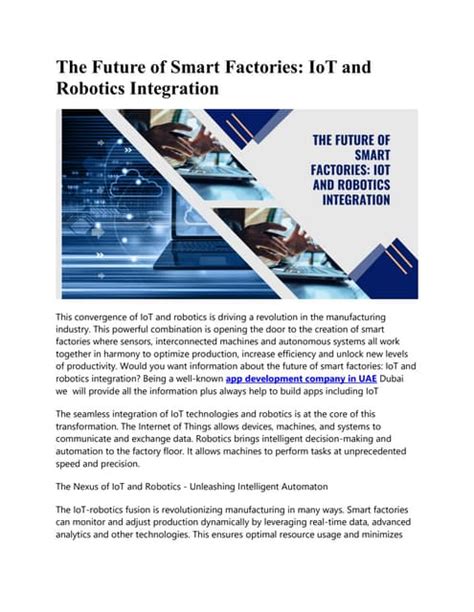 The Future Of Smart Factories Iot And Robotics Integration Pdf