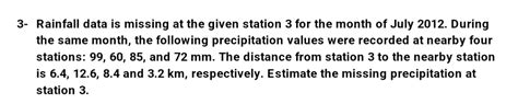 Solved Rainfall Data Is Missing At The Given Station 3 For
