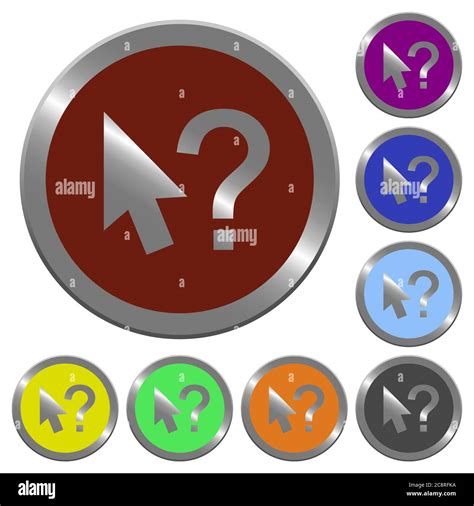 Set Of Color Glossy Coin Like Help Cursor Buttons Stock Vector Image