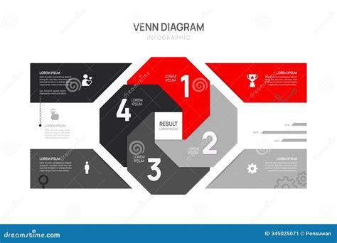 Infographic Venn Diagram Chart Template 4 Steps Presentation With Venn Diagram Elements Vector