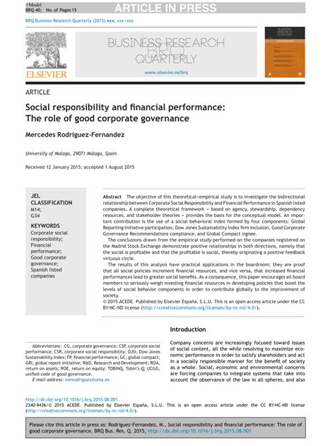 Pdf Social Responsibility And Financial Performance The Role Of Good
