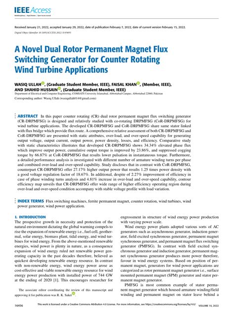 Pdf A Novel Dual Rotor Permanent Magnet Flux Switching Generator For