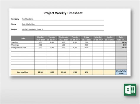 simple weekly project timesheet form