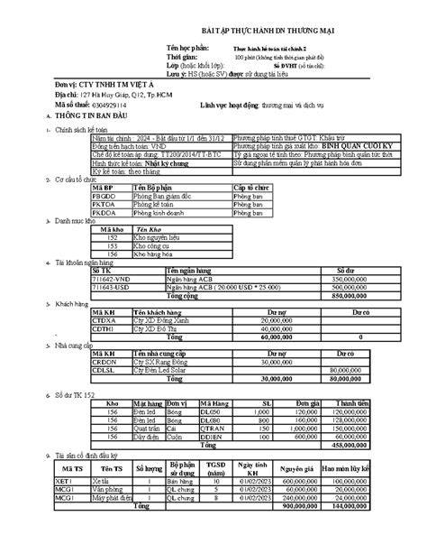Bai Thuc Hanh Tm Misa BÀi TẬp ThỰc HÀnh Dn ThƯƠng MẠi Tên Học Phần Thực Hành Kế Toán Tài