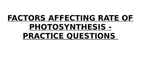 Igcse Biology Edexcel Factors Affecting Rate Of Photosynthesis Teaching Resources