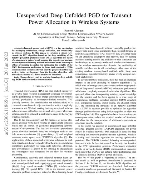 Pdf Unsupervised Deep Unfolded Pgd For Transmit Power Allocation In Wireless Systems