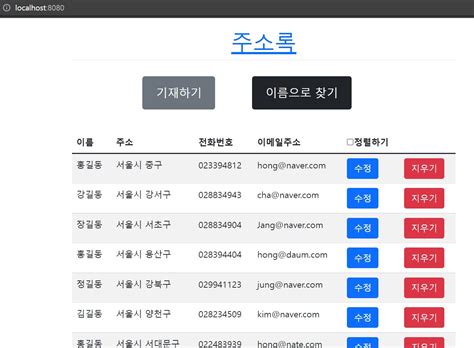 헥사고날 아키텍쳐로 구현하는 작은 스프링 부트 토이 프로젝트 주소록 정리하기 기능추가 체크박스로 정리하기 화면구현 인재개발실록