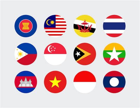 Premium Vector Set Of Asean Country Round Flag
