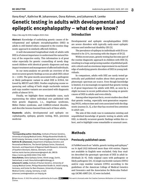 Pdf Genetic Testing In Adults With Developmental And Epileptic Encephalopathy What Do We Know