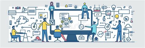 A Team Of Diverse Individuals Collaborates Around A Large Computer