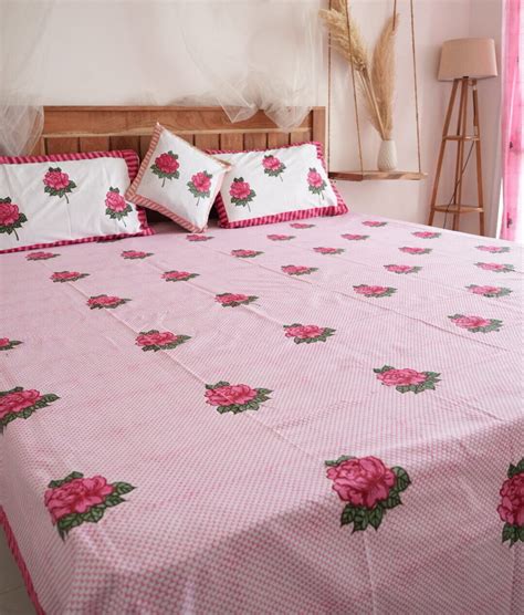Beautiful Pink Textured Buta Print Cotton Bedsheet For Bed Buy Cotton