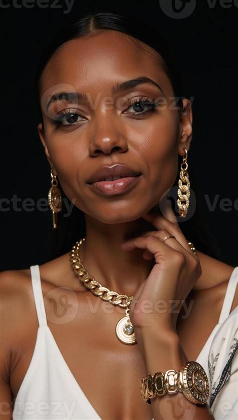 A Fashionable Africanamerican Woman Adorned With Gold Jewelry Poses