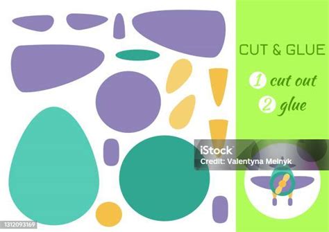 종이 만화 녹색 평면을 잘라 접착제 공예 활동 페이지를 잘라 내고 붙여 넣습니다 유치원 어린이를위한 교육 게임 Diy 워크 시트 아이 로직 게임 활동 퍼즐 벡터 스톡