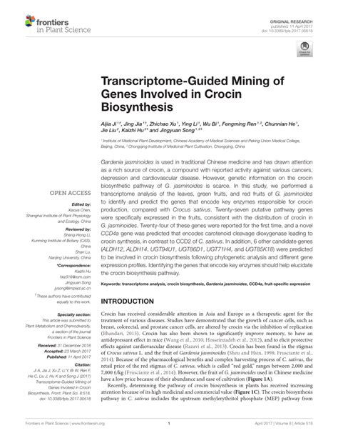 Pdf Transcriptome Guided Mining Of Genes Involved In Crocin Biosynthesis