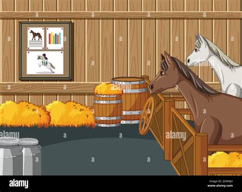 Stable Scene With Horses And Hay Illustration Stock Vector Image And Art