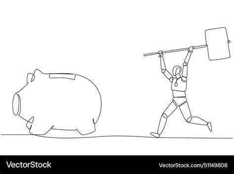 Single Continuous Line Drawing Robot Holding Vector Image