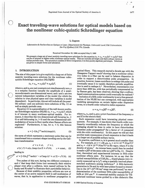 Pdf Exact Traveling Wave Solutions For Optical Models Based On The