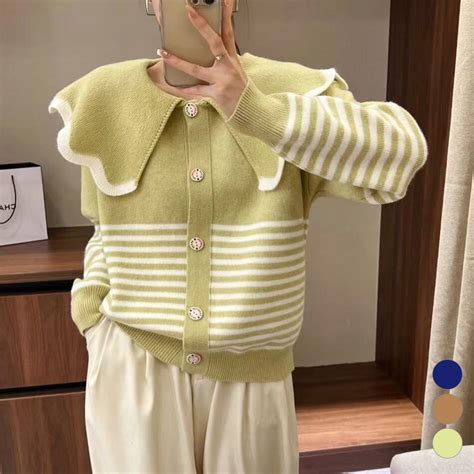 Vy 여자 줄무늬 빅카라물결 러블리무드 가디건