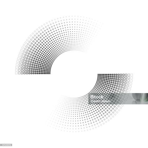 Radial And Tangential Fading Semicircles With Duotone Square Outlines Stock Illustration