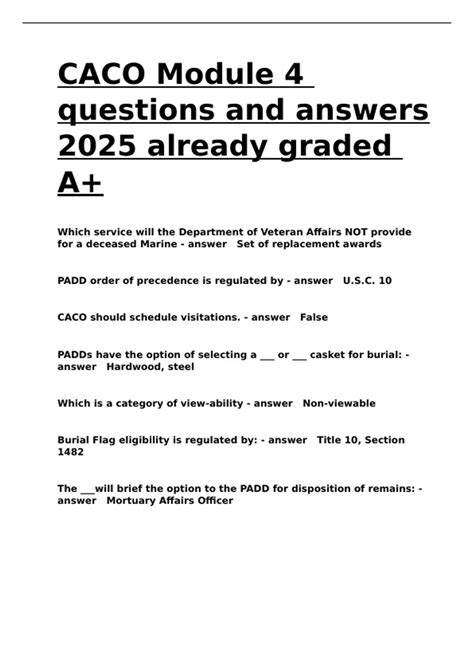 Caco Module 4 Questions And Answers 2025 Already Graded A Caco Stuvia Us