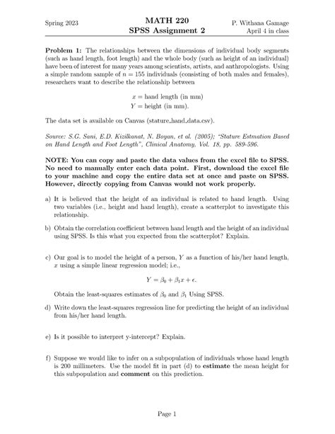 Spss Assignment 2 Spring 2023 Math 220 Spss Assignment 2 P Withana Gamage April 4 In Class