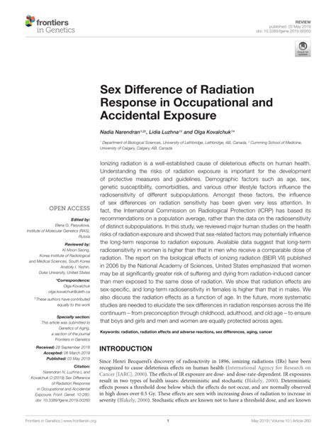 PDF Sex Difference Of Radiation Response In Occupational And Accidental Exposure