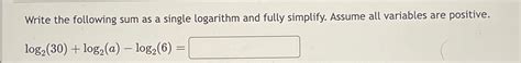 Write The Following Sum As A Single Logarithm And