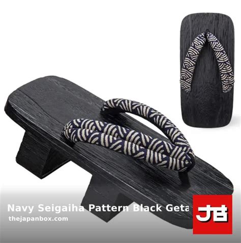 Navy Seigaiha Pattern Black Geta Yukata Japonés Tradicional Japon