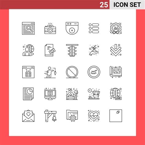 Mobile Interface Line Set Of 25 Pictograms Of Wreath Christmas Cam Write Task Editable Vector