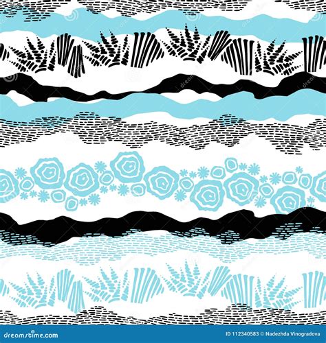 Vector Sea Seamless Pattern With Hand Drawn Textures Stock Vector