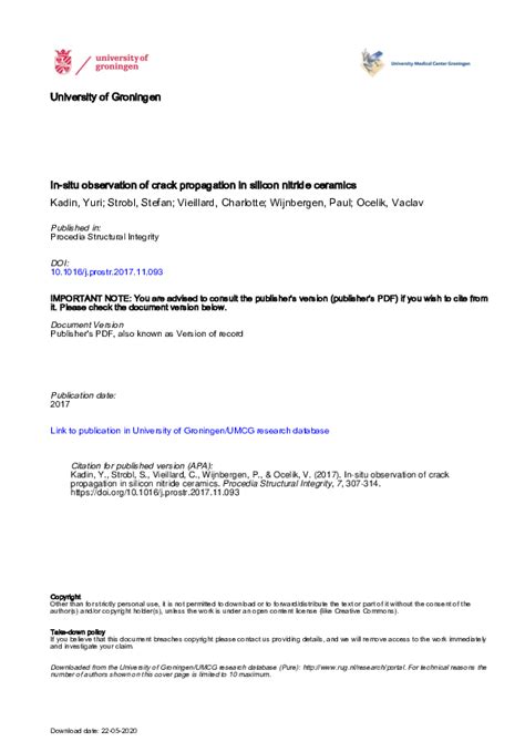 Pdf In Situ Observation Of Crack Propagation In Silicon Nitride Ceramics Charlotte Vieillard