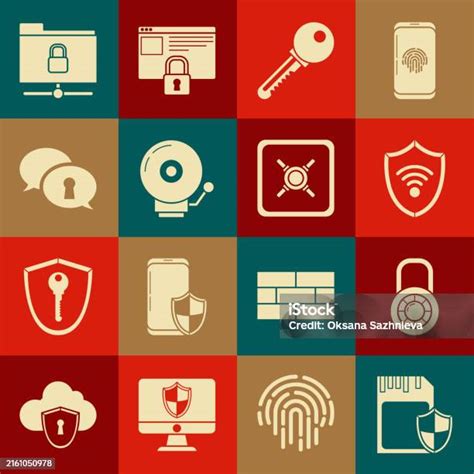 Sd 카드 및 쉴드 설정 안전 조합 잠금 휠 Wifi 무선 인터넷 네트워크가있는 쉴드 키 알람 벨 울림 개인 데이터 보호 Ftp 폴더 및 아이콘 벡터 0명에 대한 스톡 벡터