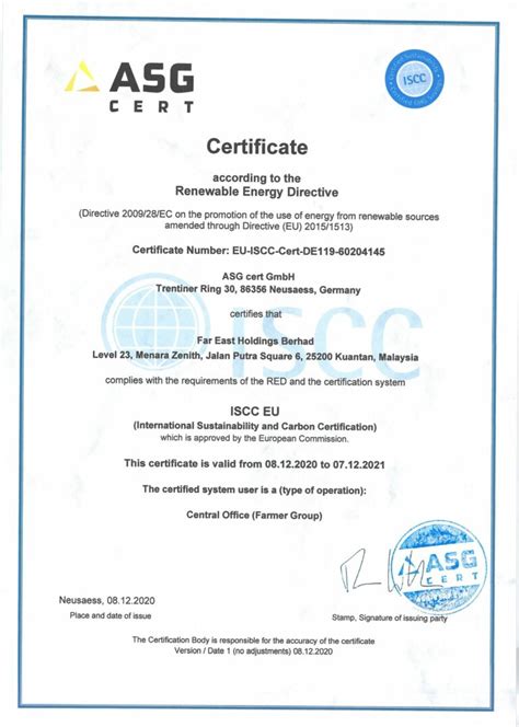 Iscc Certifications Far East Holdings Berhad