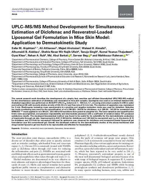 Pdf Uplc Msms Method Development For Simultaneous Estimation Of Diclofenac And Resveratrol