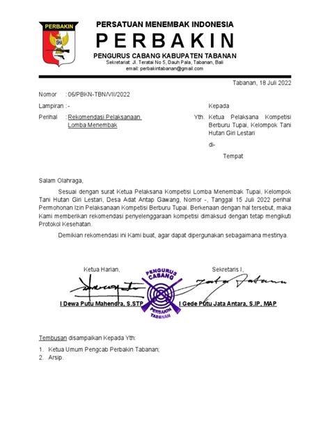 Perbakin 6 Surat Rekomendasi Lomba Menembak Belatungan Pdf