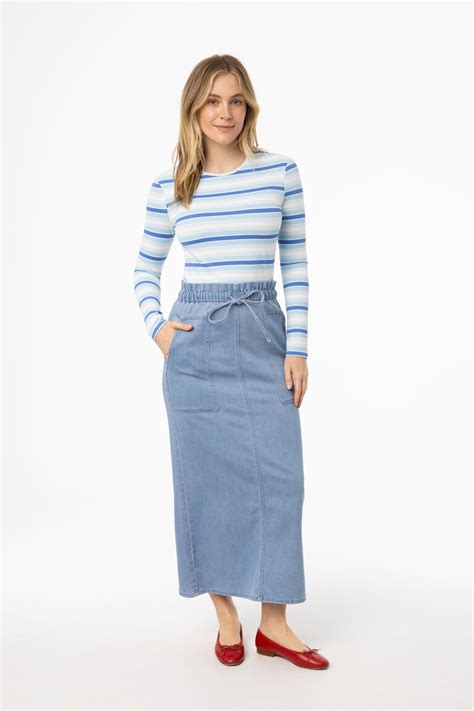 Blue Denim Drawstring Patch Pocket Skirt Blank