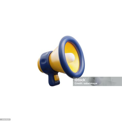 고립 된 배경에 만화 스타일의 노란색 확성기의 3d 벡터 3차원 형태에 대한 스톡 벡터 아트 및 기타 이미지 3차원 형태 개념 경계 표지 Istock