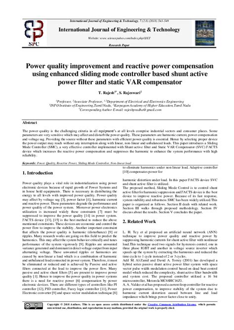 Pdf Power Quality Improvement And Kvar Compensation Using Enhanced Sliding Mode Controller