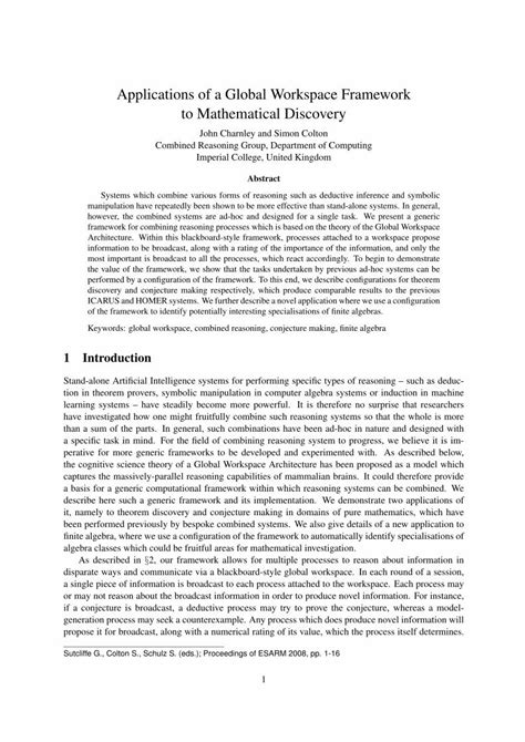 Pdf Applications Of A Global Workspace Framework To Of A Global